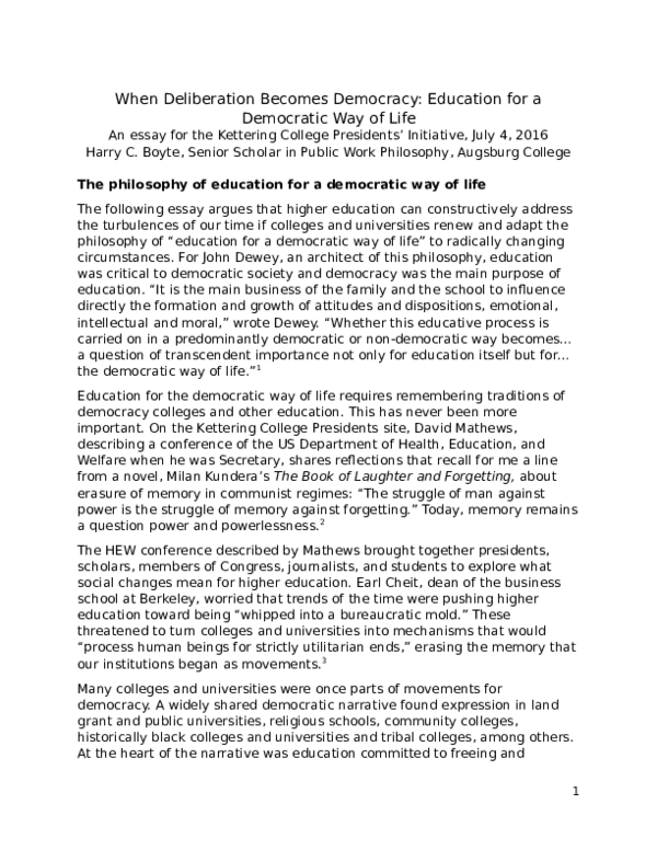 (DOC) When Deliberation Becomes Democracy: Education for a Democratic Way of Life | Harry C ...