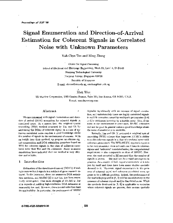 Pdf Signal Enumeration And Direction Of Arrival Estimation For