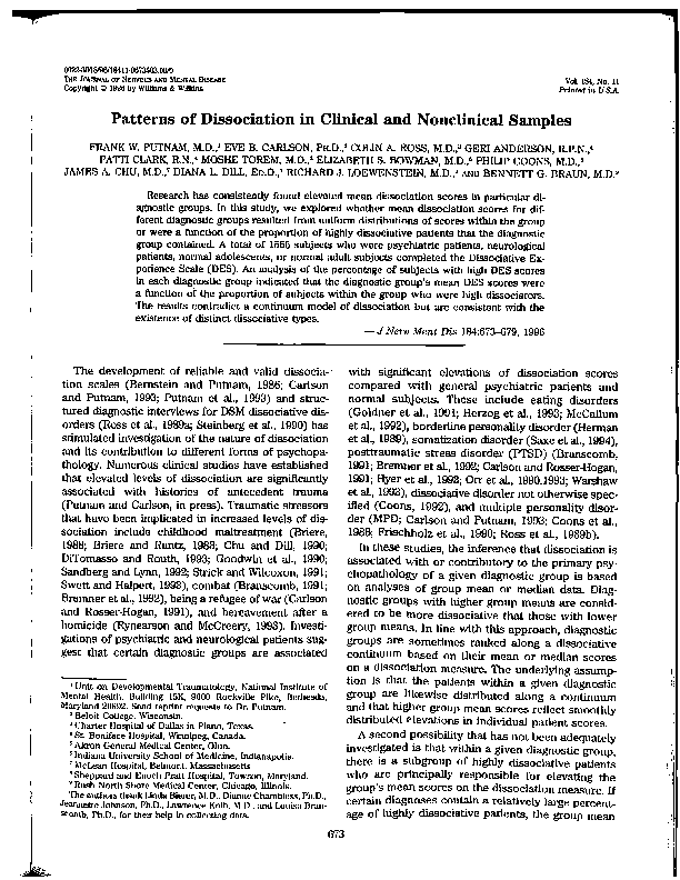 (PDF) Patterns of Dissociation in Clinical and Nonclinical Samples