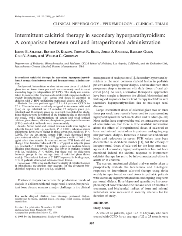 (PDF) Intermittent calcitriol therapy in secondary hyperparathyroidism ...