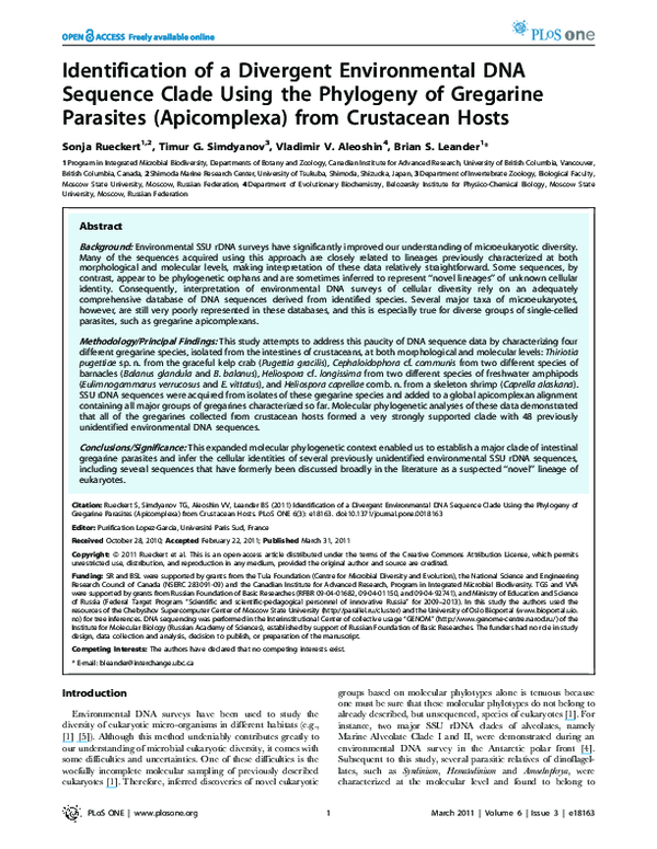 (PDF) Identification of a Divergent Environmental DNA Sequence Clade ...