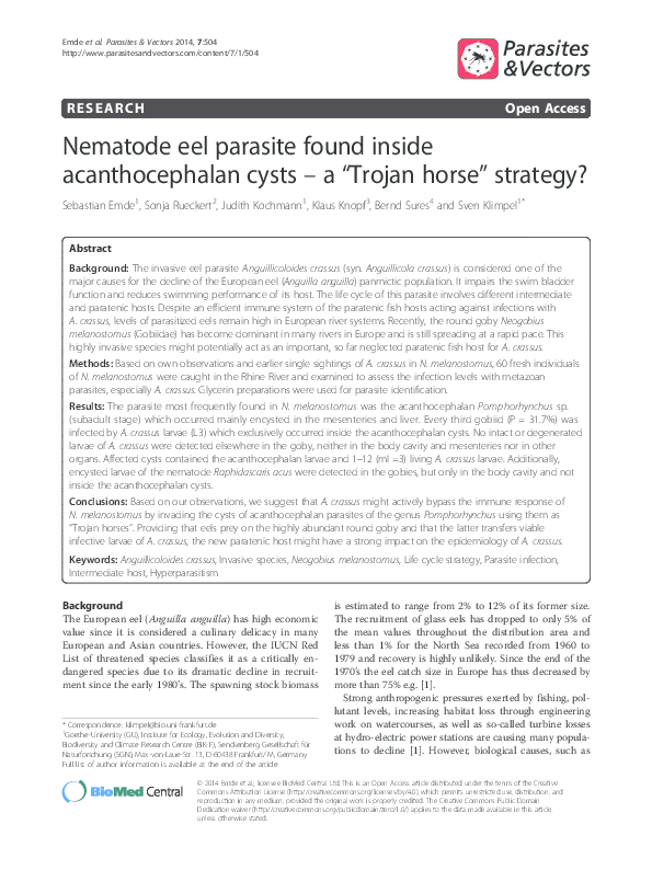 (PDF) Nematode eel parasite found inside acanthocephalan cysts ¿ a ...