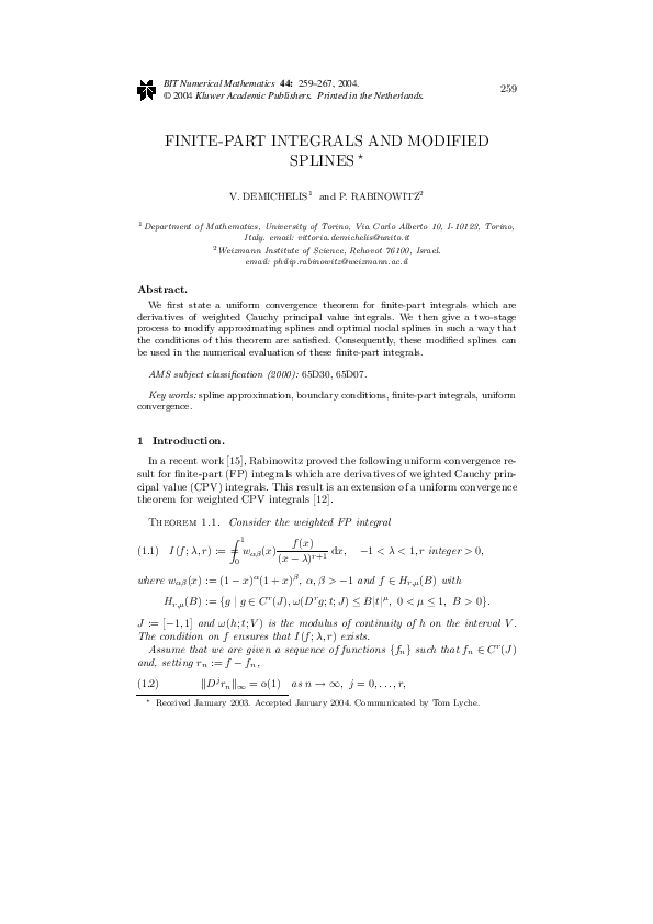 (PDF) Finite-Part Integrals and Modified Splines