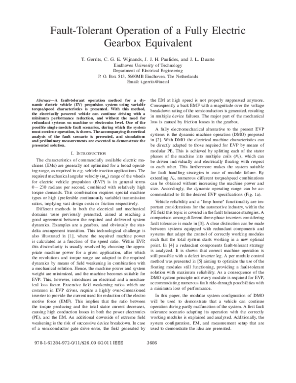 (PDF) Fault-Tolerant Operation of a Fully Electric Gearbox Equivalent