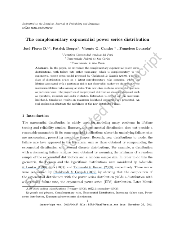 (PDF) The complementary exponential power series distribution