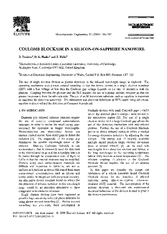 (PDF) Coulomb blockade in a silicon-on-sapphire nanowire