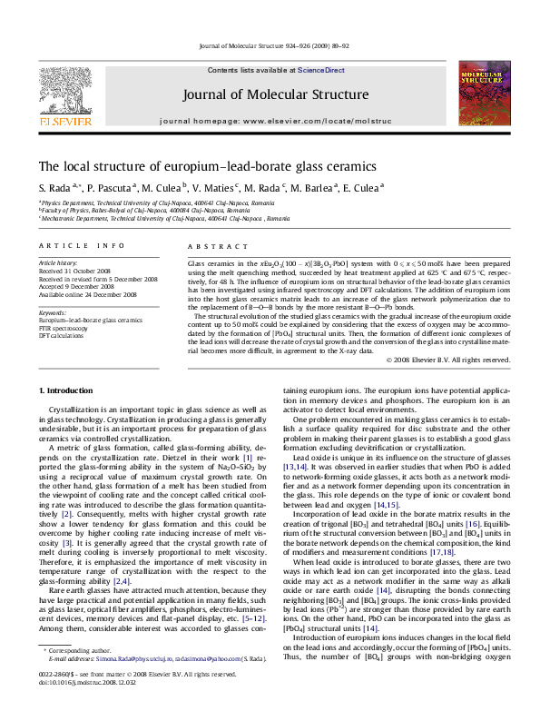 (PDF) The local structure of europium–lead-borate glass ceramics