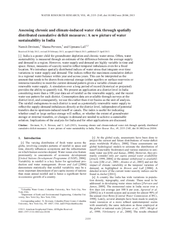 (PDF) Assessing chronic and climate-induced water risk through ...
