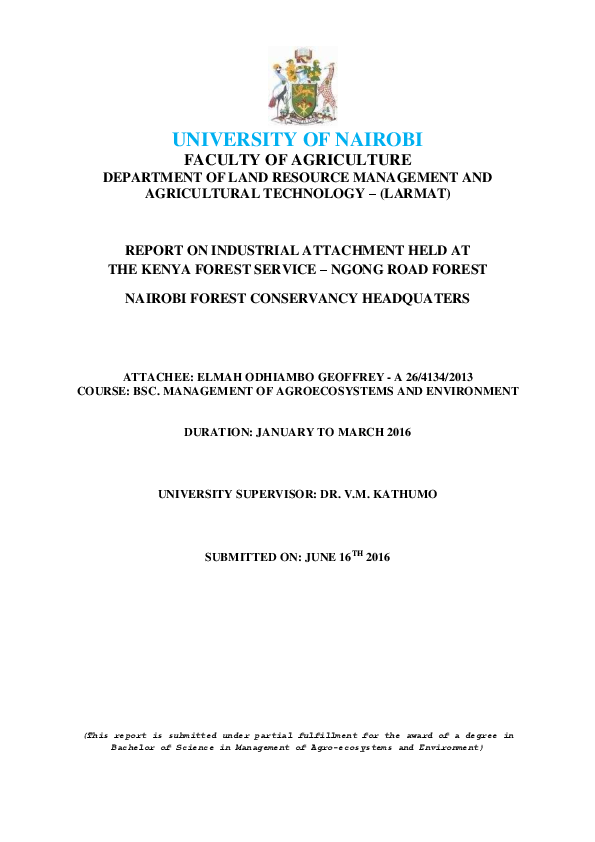 (PDF) FIELD ATTACHMENT REPORT HELD AT THE KENYA FOREST SERVICE - NGONG ...