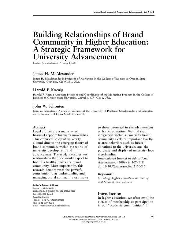 (PDF) Building Relationships of Brand Community in Higher Education: A ...