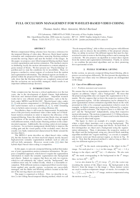 (PDF) Full occlusion management for wavelet-based video coding