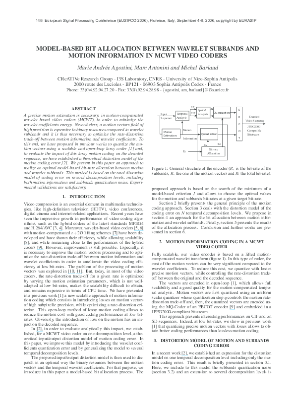(PDF) Model-based bit allocation between wavelet subbands and motion information in MCWT video ...