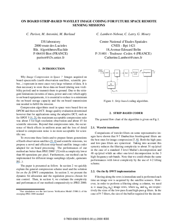 Pdf On Board Stripe Based Wavelet Image Coding For Future Space Remote Sensing Missions