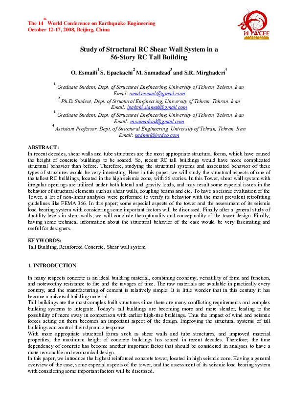 (PDF) Study of Structural RC Shear Wall System in a 56-Story RC Tall ...