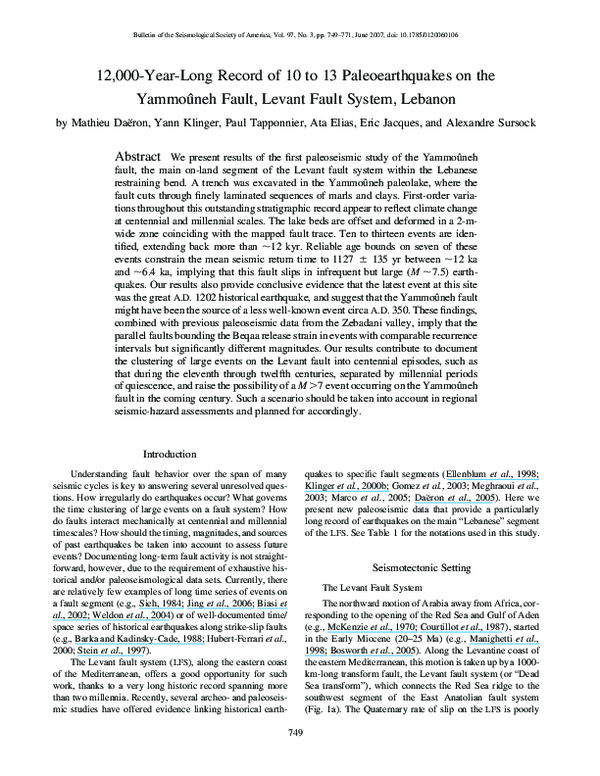 (PDF) 12,000-Year-Long Record of 10 to 13 Paleoearthquakes on the ...