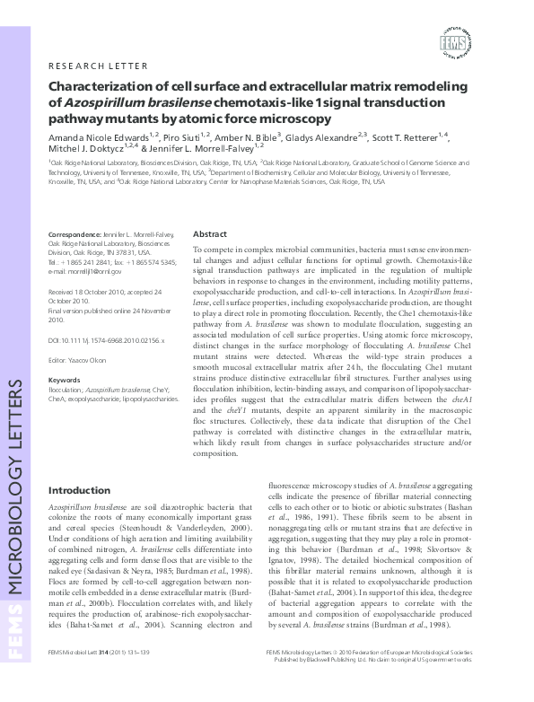 (PDF) AFM Analysis of Azospirillum Che1 Pathway Mutants