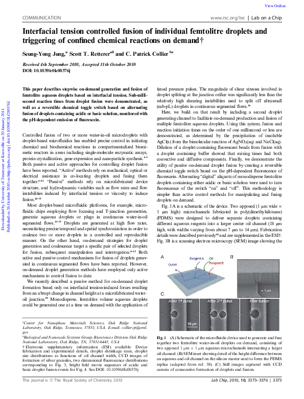 (PDF) Interfacial Tension Controlled Fusion of Individual Femtoliter ...