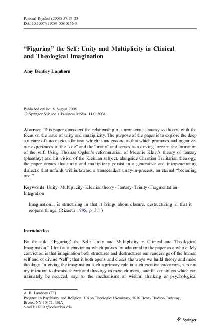 (PDF) “Figuring” the Self: Unity and Multiplicity in Clinical and ...