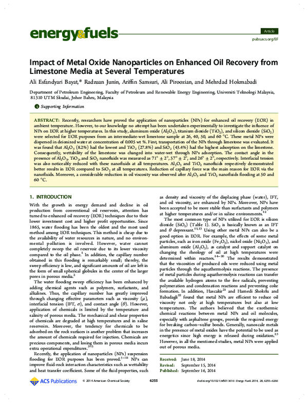 (PDF) Impact of Metal Oxide Nanoparticles on Enhanced Oil Recovery from Limestone Media at ...