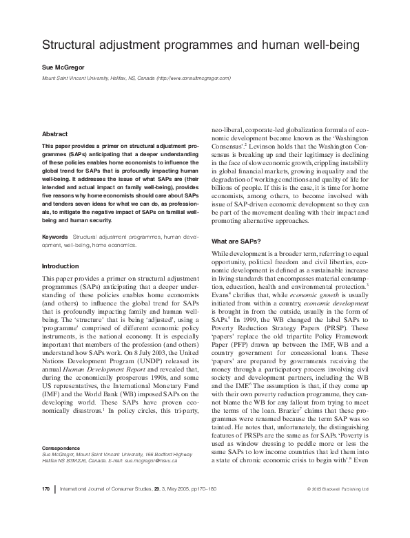 (PDF) Structural adjustment programmes and human well-being
