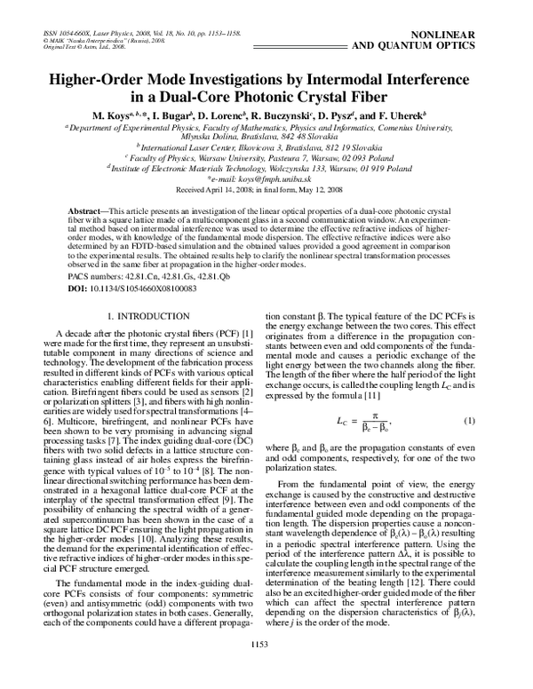 (PDF) Higher-order mode investigations by intermodal interference in a dual-core photonic ...