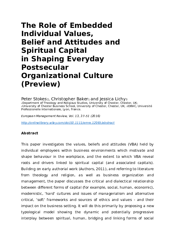 (DOC) The Role of Embedded Individual Values, Belief and Attitudes and ...