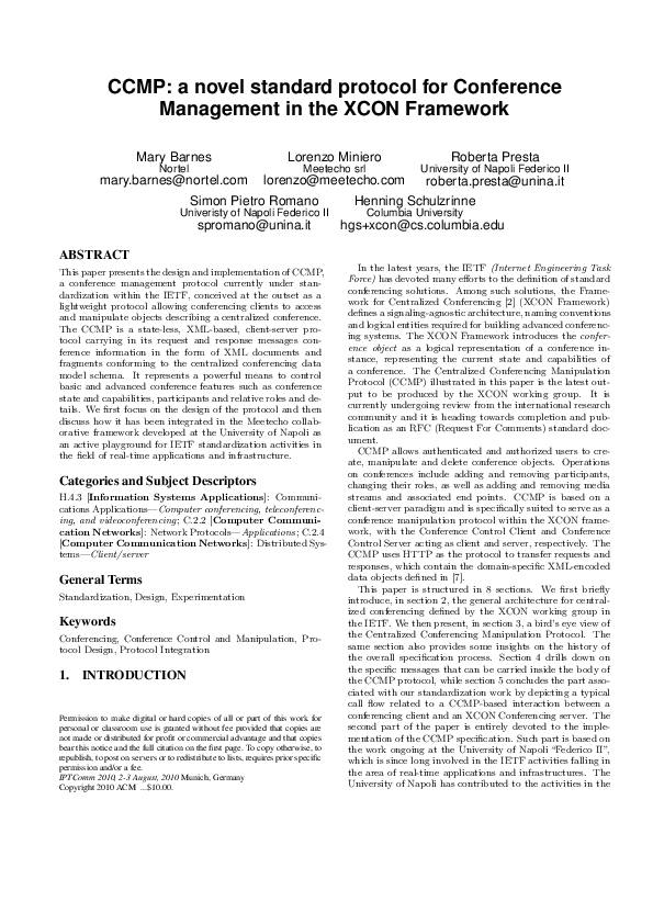 (PDF) CCMP: a novel standard protocol for conference management in the ...