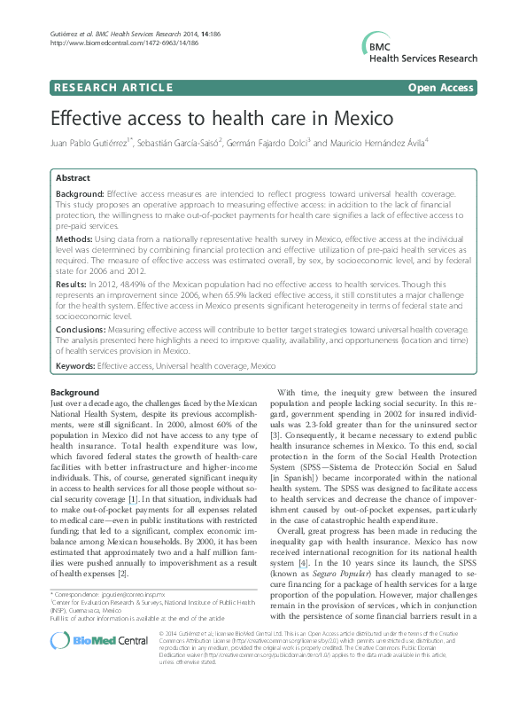 (PDF) Effective access to health care in Mexico