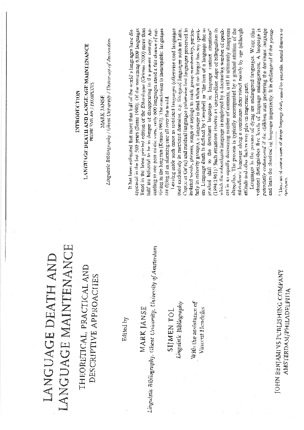 (PDF) Language Death and Language Maintenance: Problems and Prospects