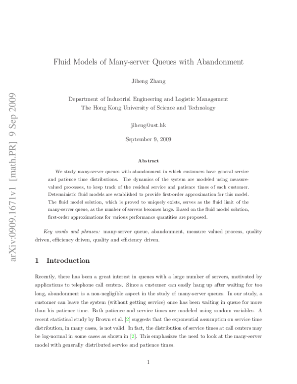 (PDF) Fluid models of many-server queues with abandonment