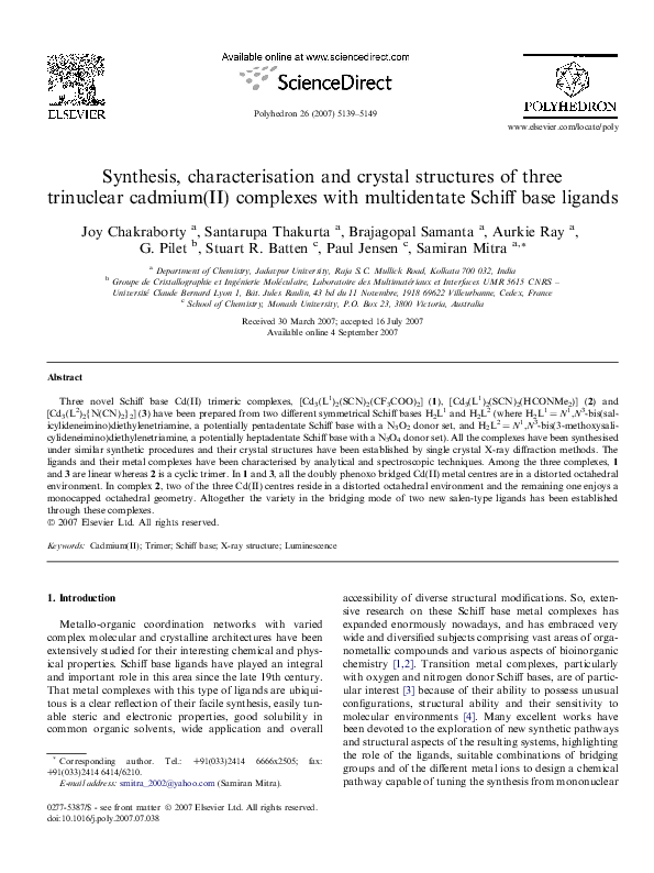 (PDF) Synthesis, characterisation and crystal structures of three trinuclear cadmium(II ...