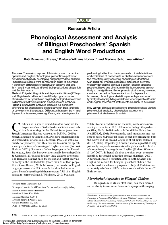 (PDF) Phonological Assessment and Analysis of Bilingual Preschoolers ...