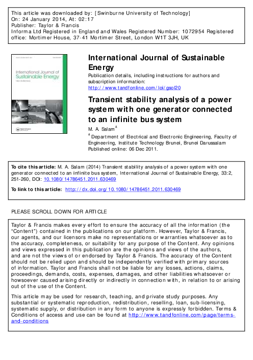 (PDF) Transient stability analysis of a power system with one generator connected to an infinite ...