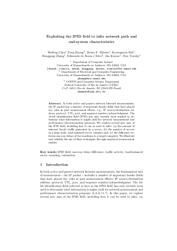 Pdf Exploiting The Ipid Field To Infer Network Path And End System Characteristics
