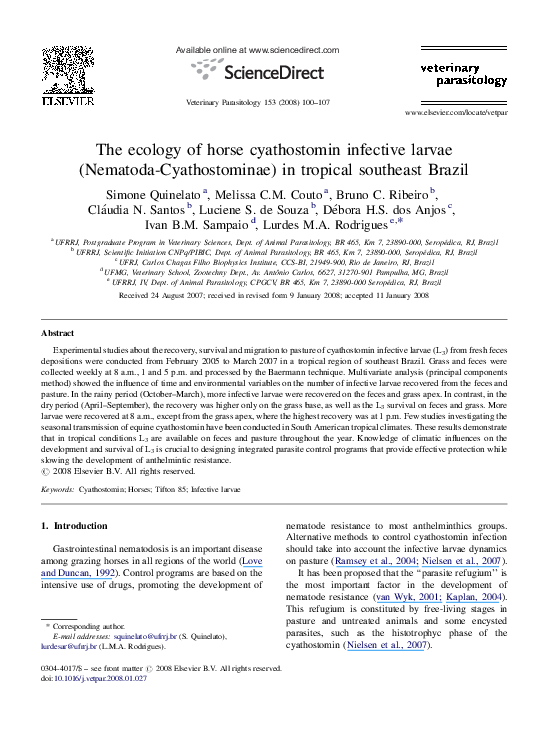 (PDF) The ecology of horse cyathostomin infective larvae (Nematoda ...