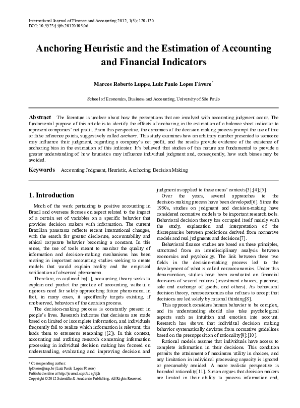 (PDF) Anchoring Heuristic and the Estimation of Accounting and ...