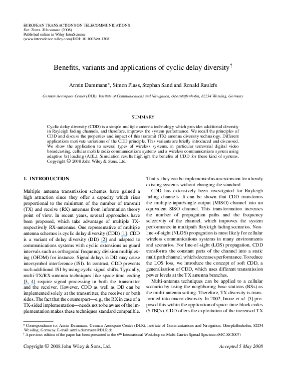 (PDF) Benefits, variants and applications of cyclic delay diversity