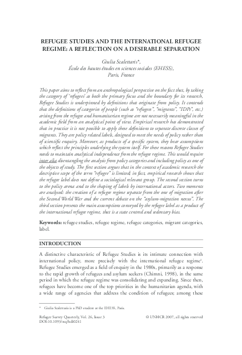 (PDF) Refugee Studies and the International Refugee Regime: A ...