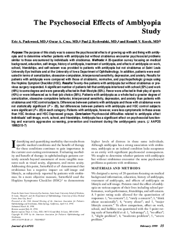 (PDF) The psychosocial effects of amblyopia study