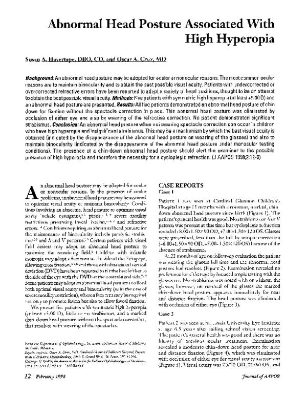 (PDF) Abnormal head posture associated with high hyperopia