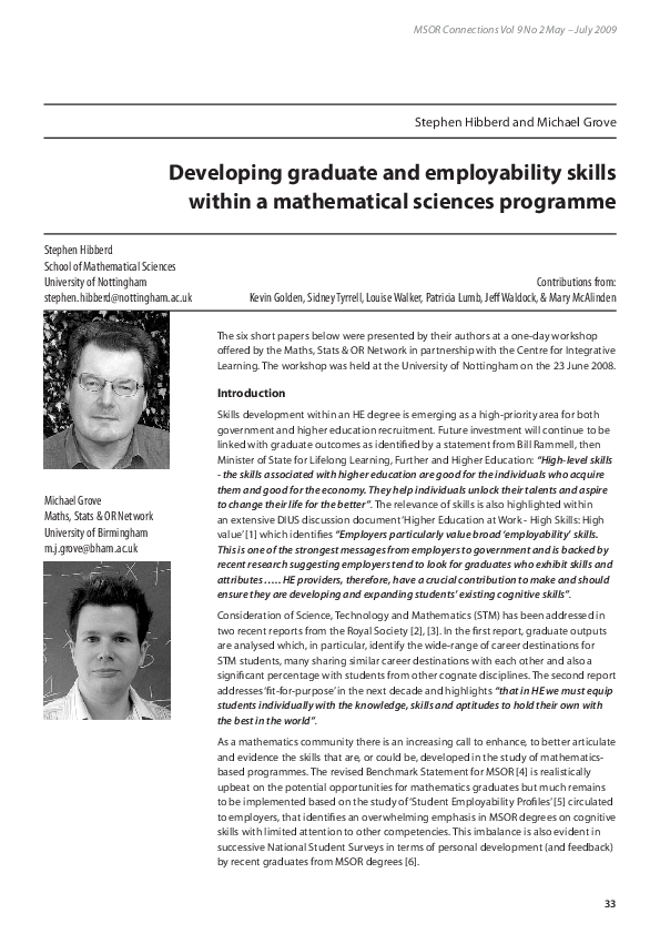 (PDF) Developing Graduate and Employability Skills Within a ...