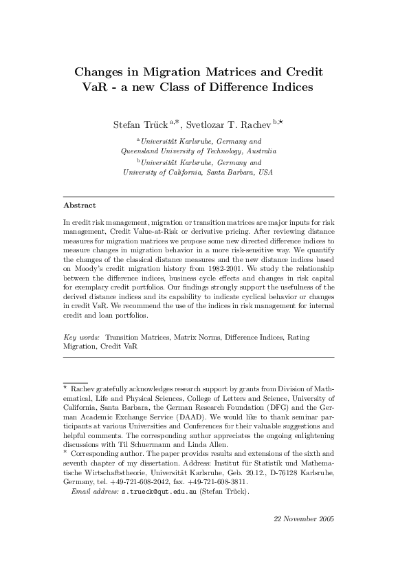 (PDF) Changes in Migration Matrices and Credit VaR - A New Class of ...