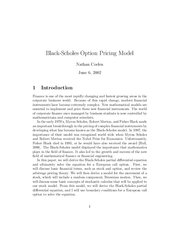 (PDF) Black-Scholes Option Pricing Model