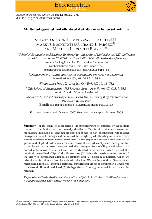 (PDF) Multi-tail generalized elliptical distributions for asset returns