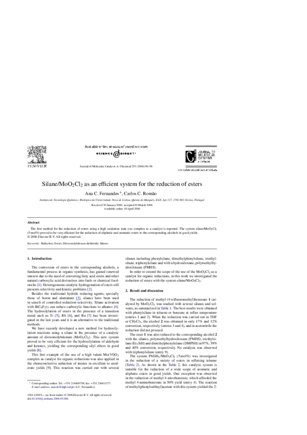 (PDF) Silane/MoO2Cl2 as an efficient system for the reduction of esters