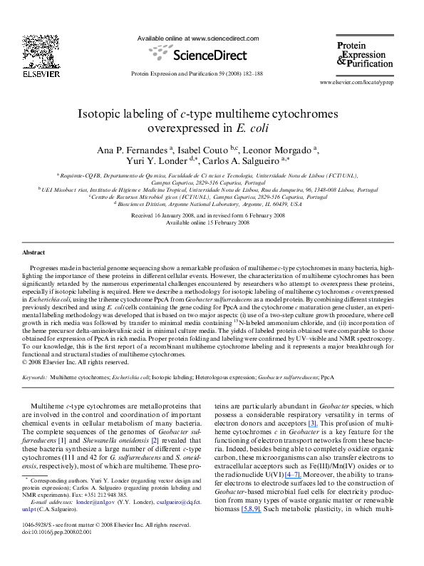 (PDF) Isotopic labeling of c-type multiheme cytochromes overexpressed ...