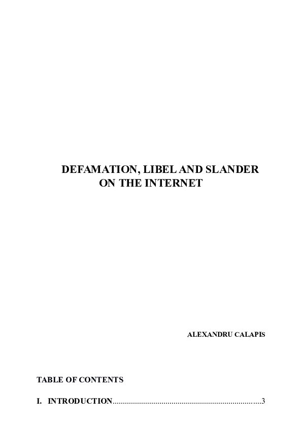 (DOC) DEFAMATION, LIBEL AND SLANDER ON THE INTERNET