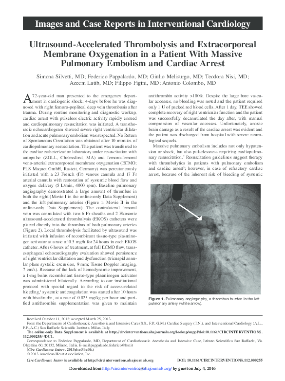 Pdf Ultrasound Accelerated Thrombolysis And Extracorporeal Membrane