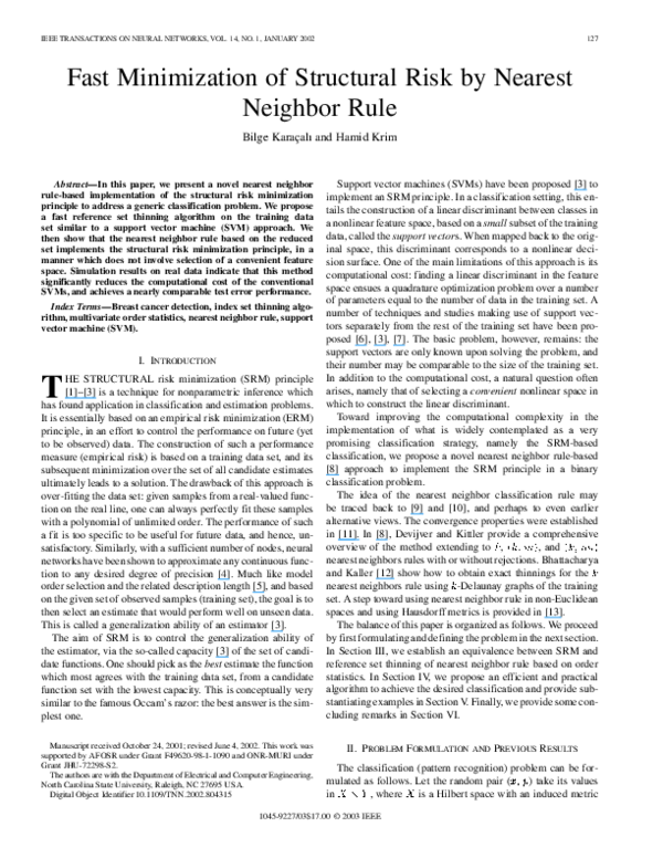 (PDF) Fast minimization of structural risk by nearest neighbor rule