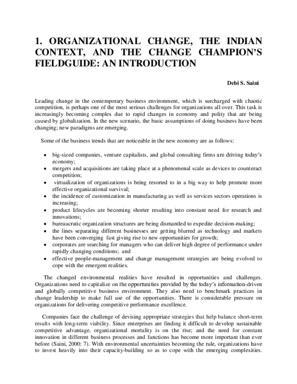 (PDF) Organizational Change, the Indian Context, and the Change ...